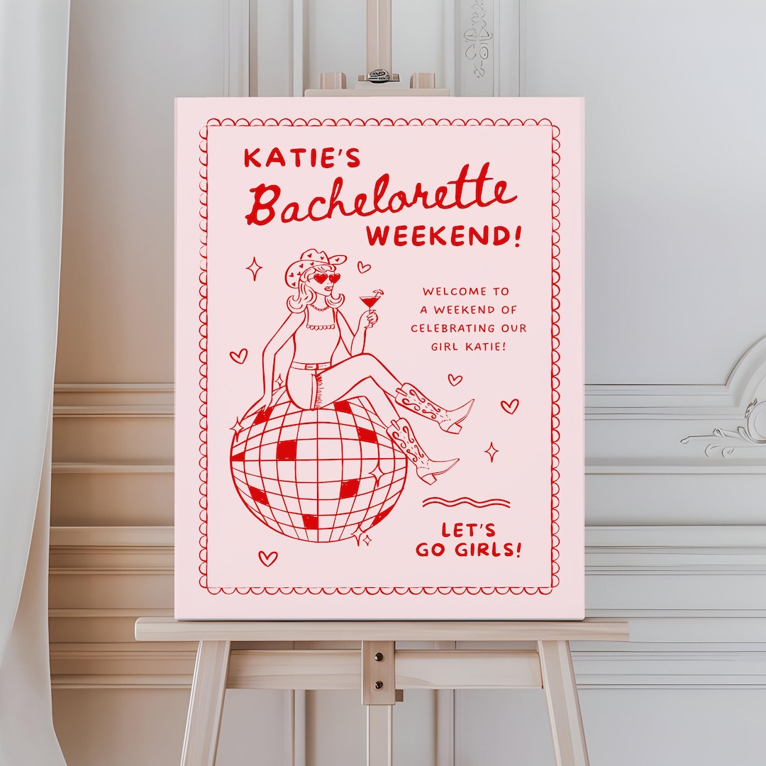 Bachelorette Weekend Welcome Sign, Hand-drawn Disco Cowgirl Nashville ...