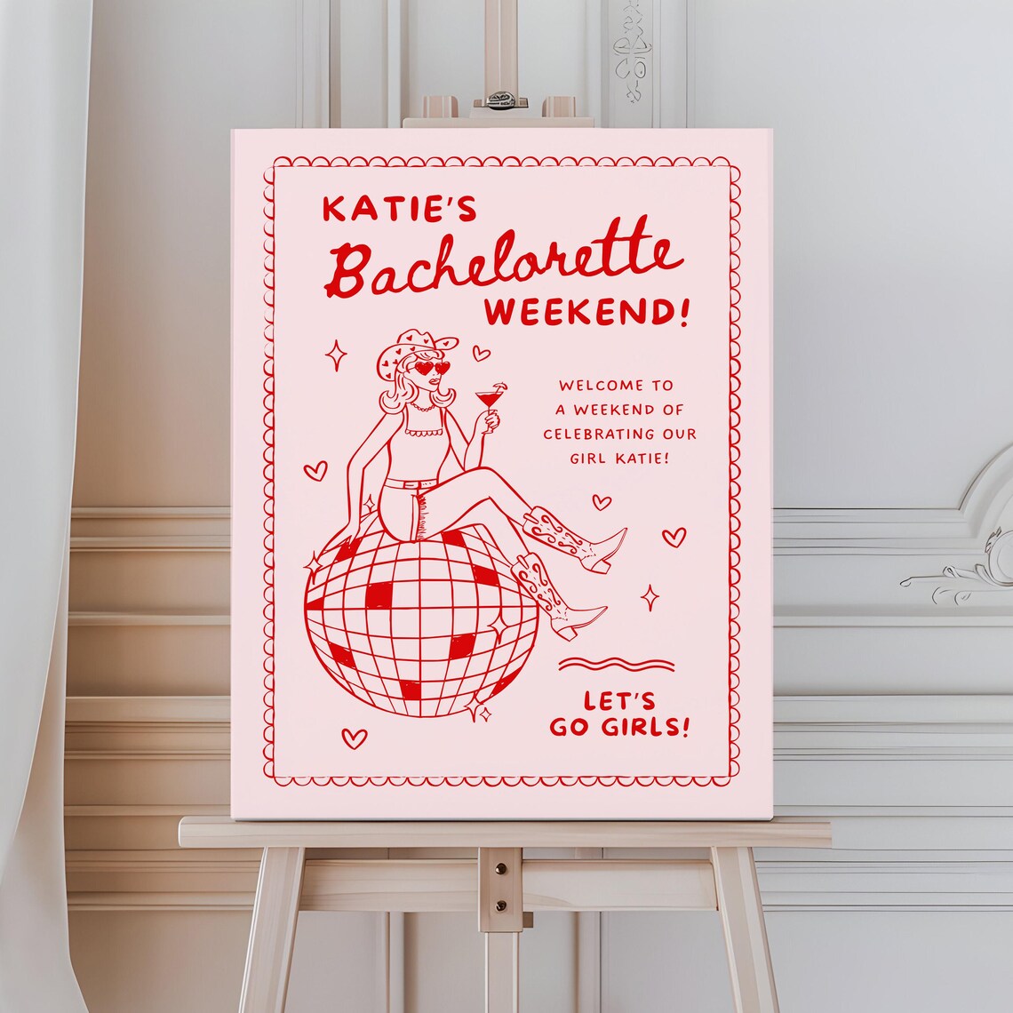 Bachelorette Weekend Welcome Sign, Hand-drawn Disco Cowgirl Nashville ...