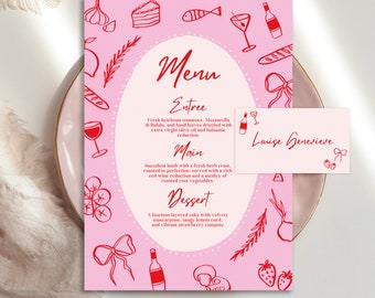 Checkerboard Menu and Place Card Template Hand Illustrated, Retro ...