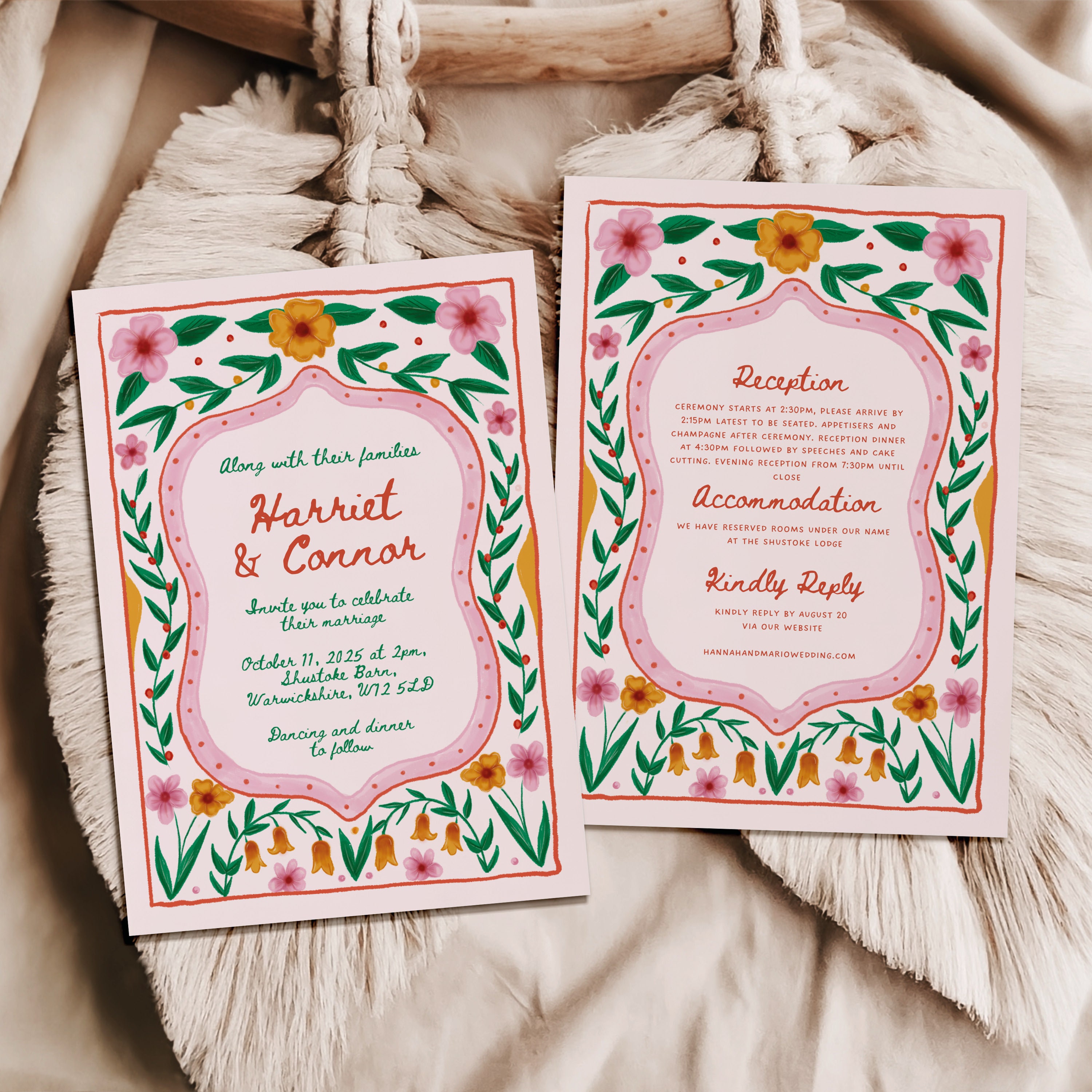 Watercolour Wedding Template Suite, Colourful Handwritten Illustrated ...