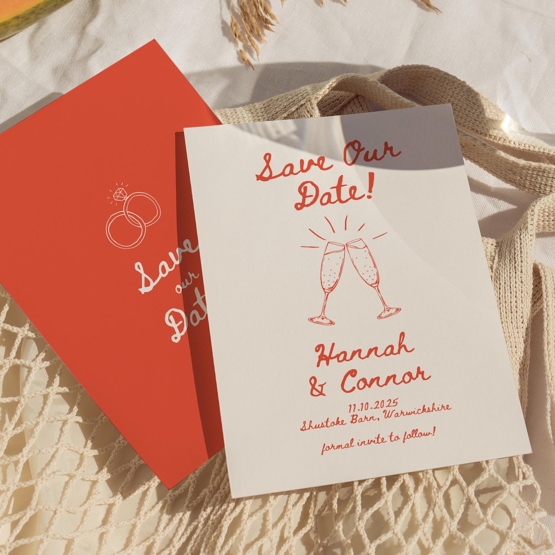 Illustrated Save the Date Invitation Hand Drawn Colourful Retro ...
