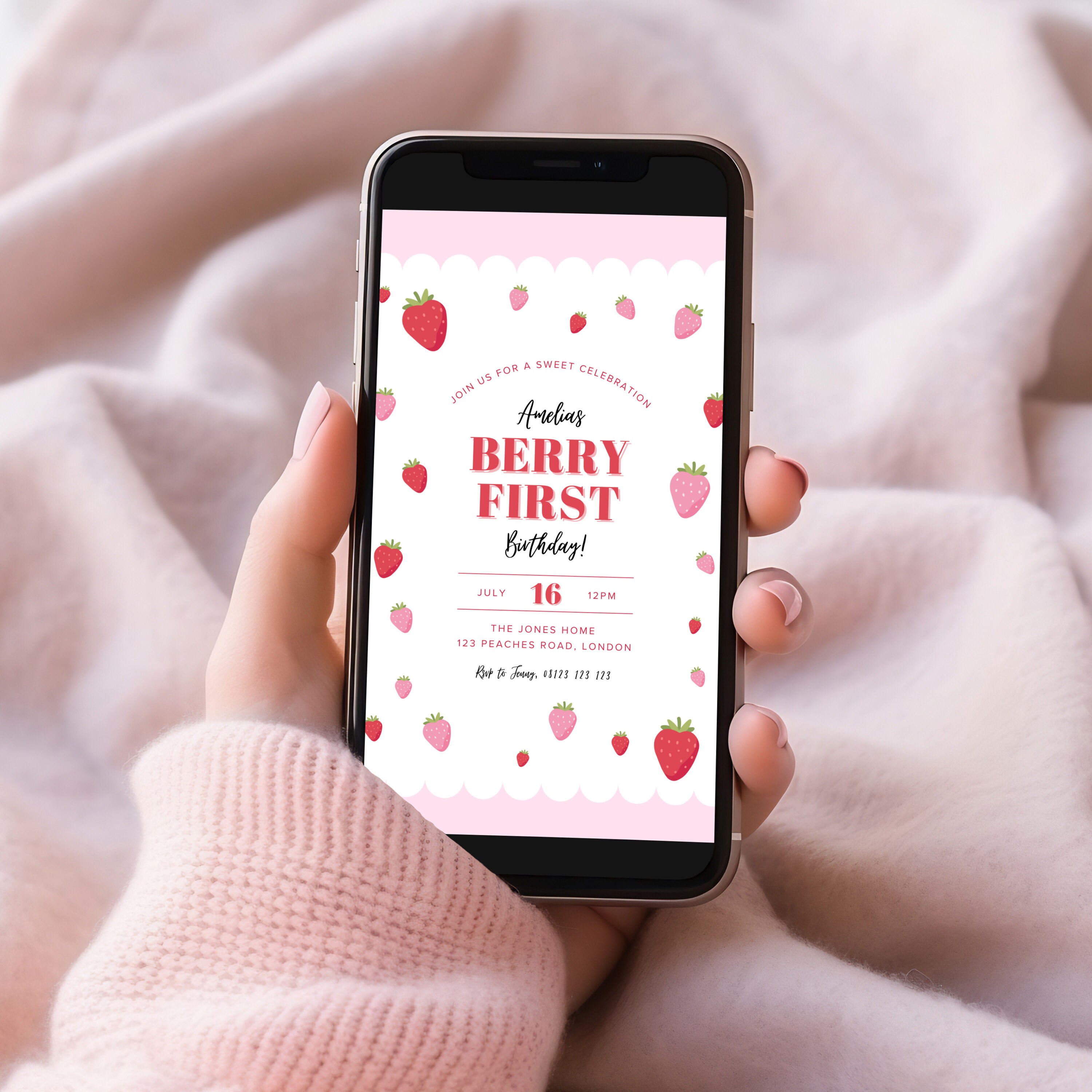 Berry First Birthday Invitation Template, Girls First Birthday, Pink ...