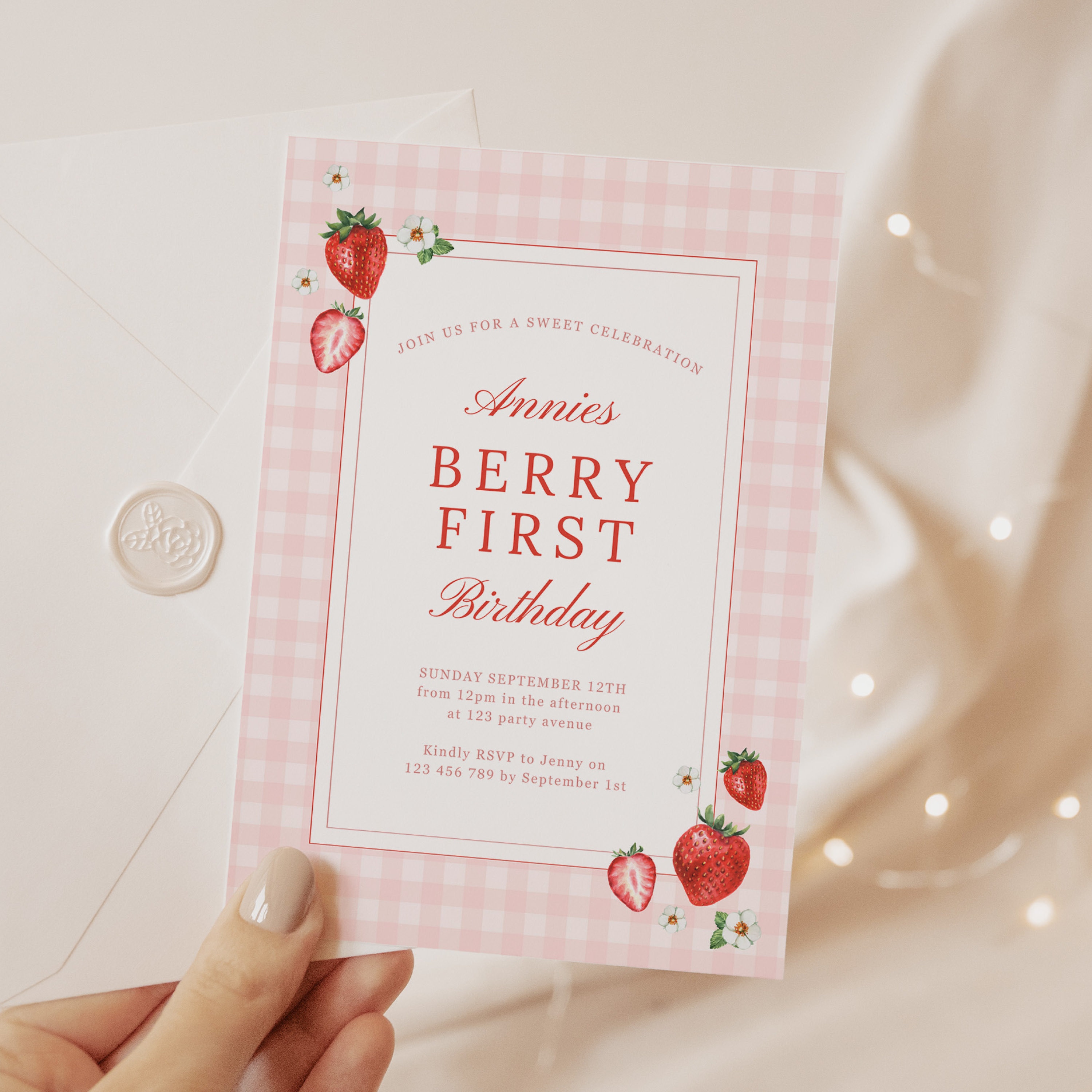 Berry First Birthday Invitation Template, Printable Strawberry 1st ...