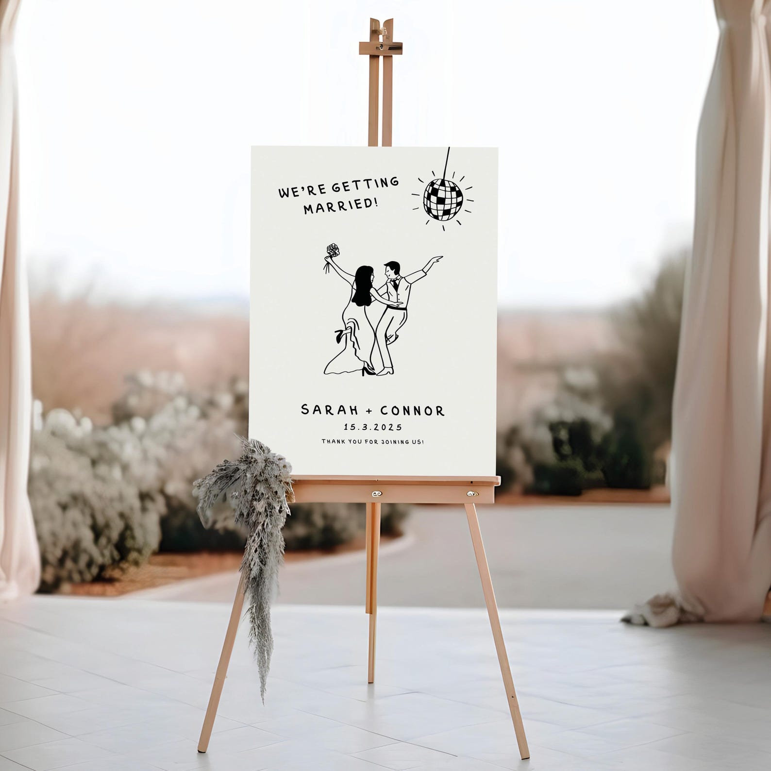 Illustrated Fun Wedding Welcome Easel Template Hand Drawn Editable ...