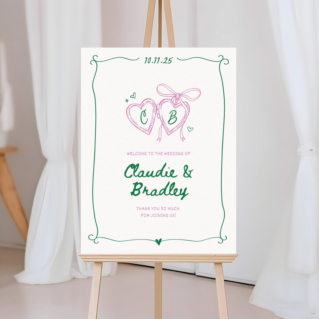 Editable Hand Drawn Love Locket Wedding Welcome Sign Easel Template ...