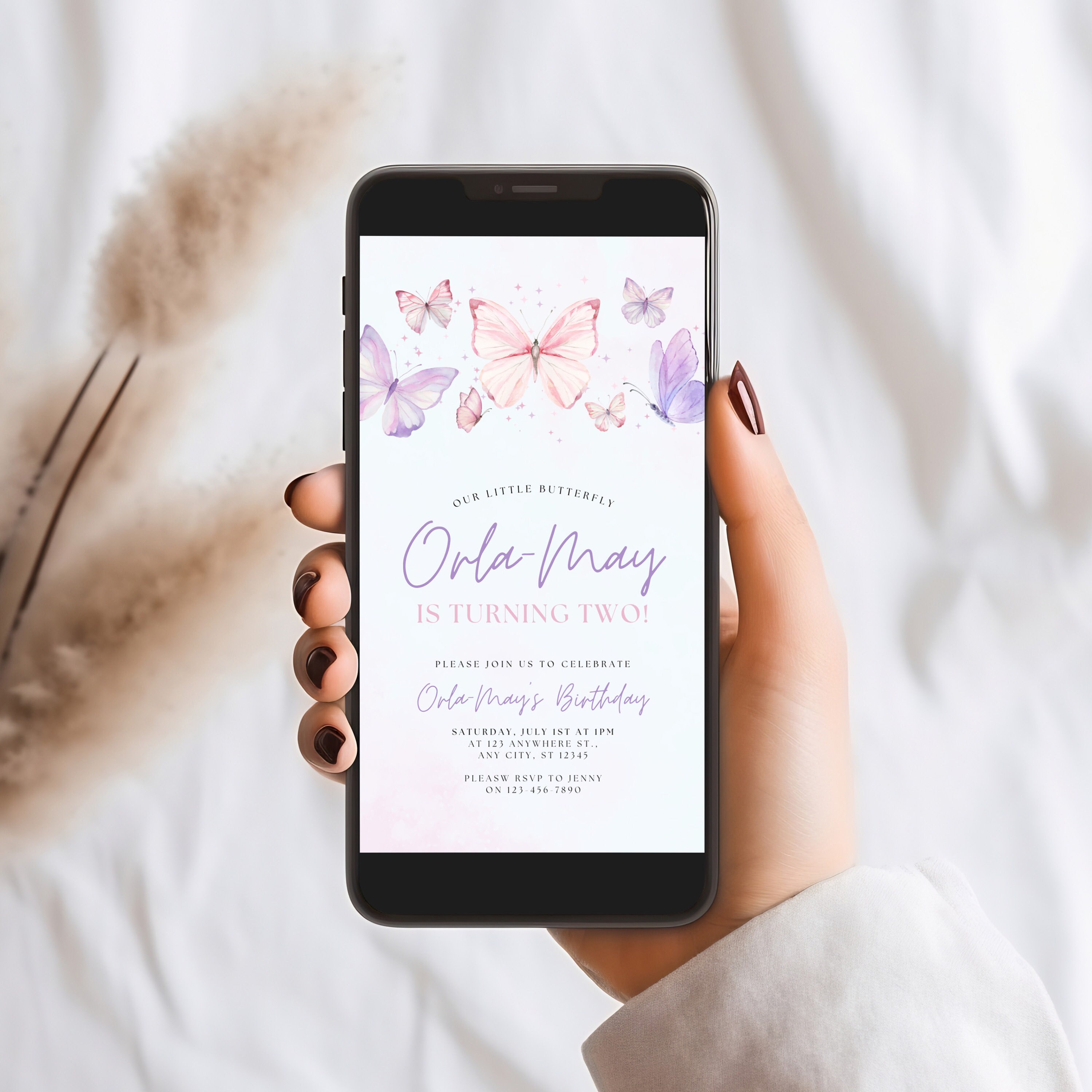 Editable Butterfly Birthday Invitation Template, Butterfly Baby Shower ...