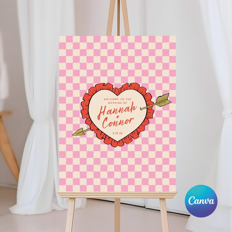 Editable Retro Wedding Welcome Sign Hand Drawn, Welcome Easel Template ...