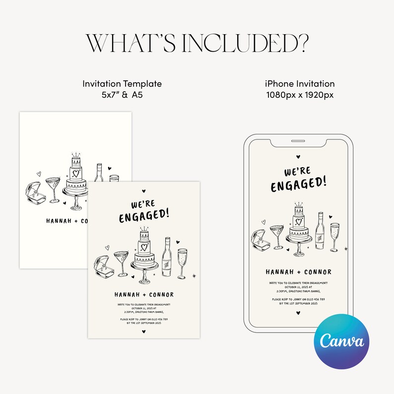 Hand Drawn Engagement Party Invitation Template, Editable Unique ...