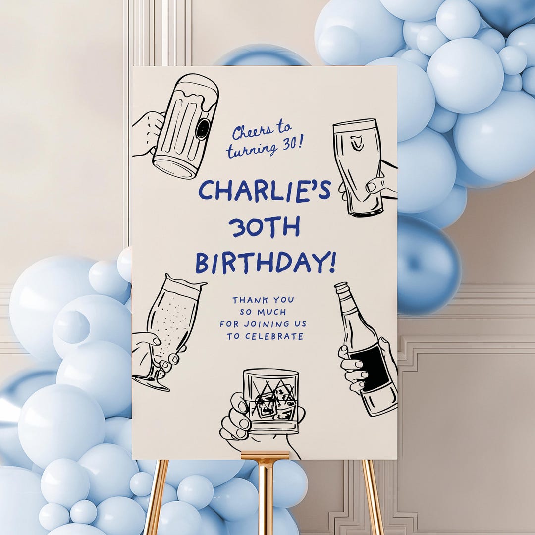 Birthday Party Welcome Sign, Male 30th Birthday Beers Sign, 21st 30th ...