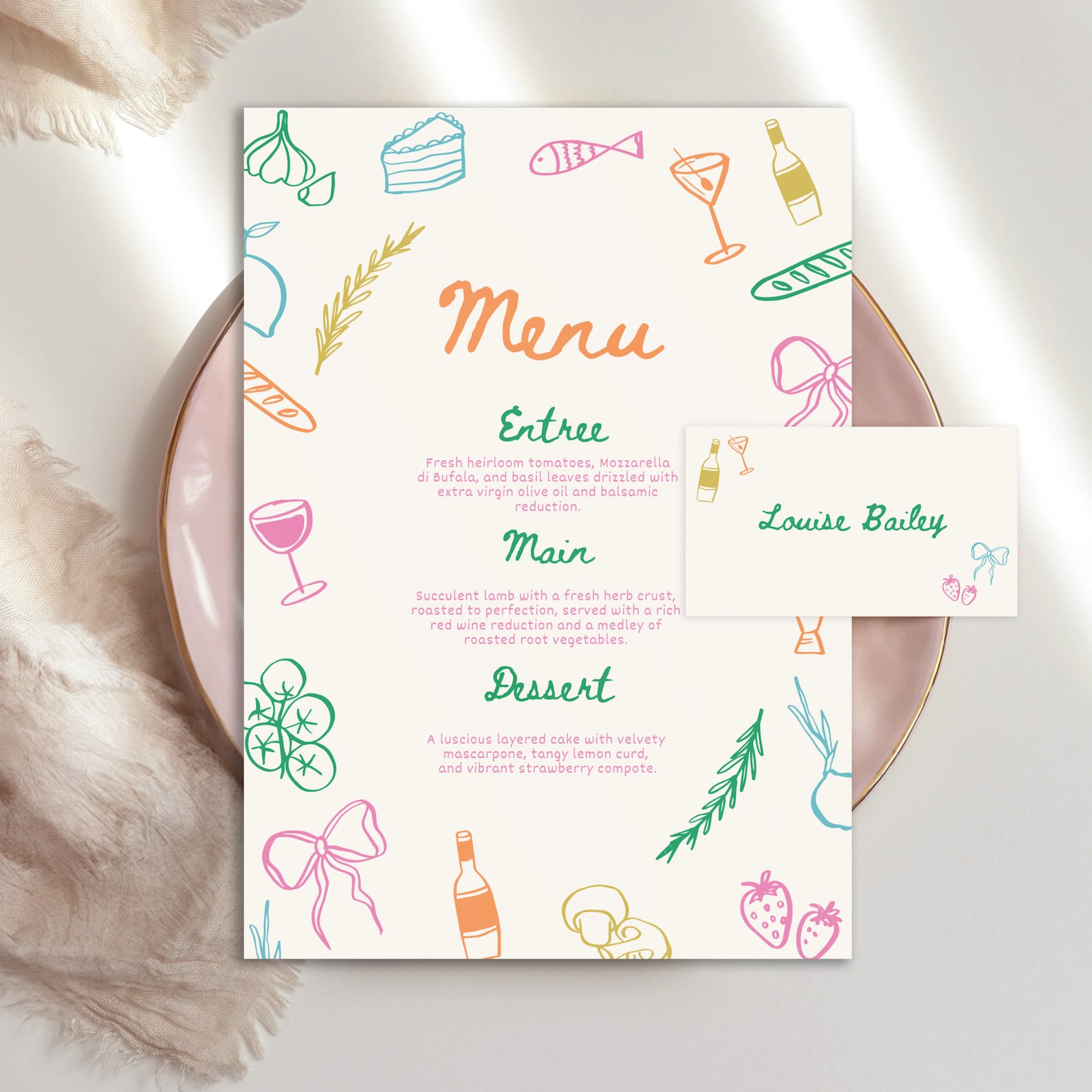 Menu and Place Card Template Hand Illustrated, Scribble Illustration ...