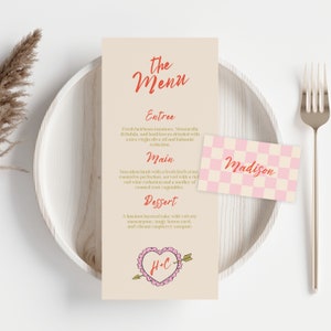 Checkerboard Menu and Place Card Template Hand Illustrated, Retro ...