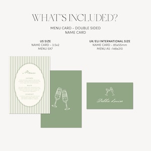 Green Stripe Menu and Place Card Template, Vintage Elegant Menu, Table ...