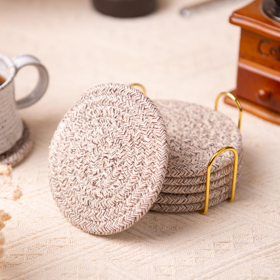 Handmade Cotton Rope Coasters Set With Holder, Housewarming Gifts ...