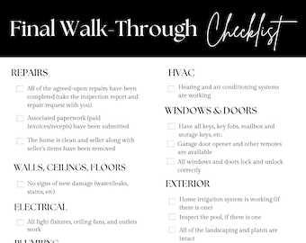Real Estate Home Walk Through Checklist | Final Walk Through Checklist ...