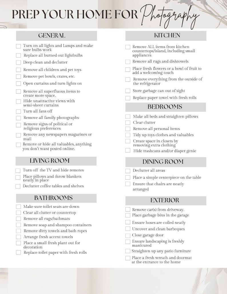 Listing Photoshoot Checklist - Etsy