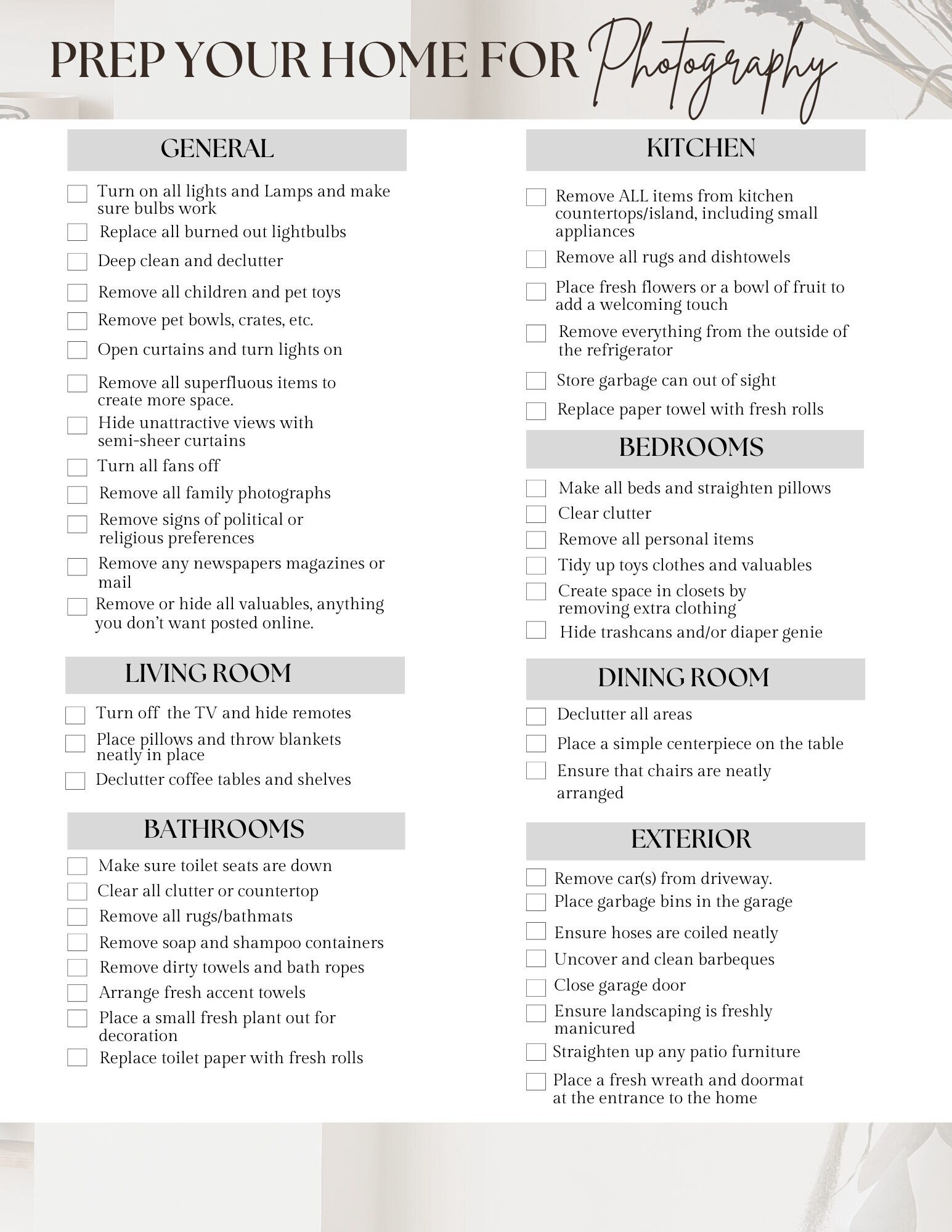 Listing Photoshoot Checklist - Etsy