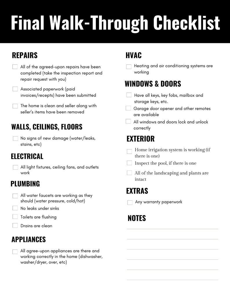 Final Walk Through Check List - Etsy