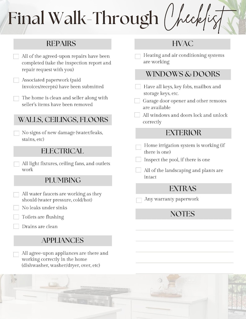 Final Walk Through Check List - Etsy
