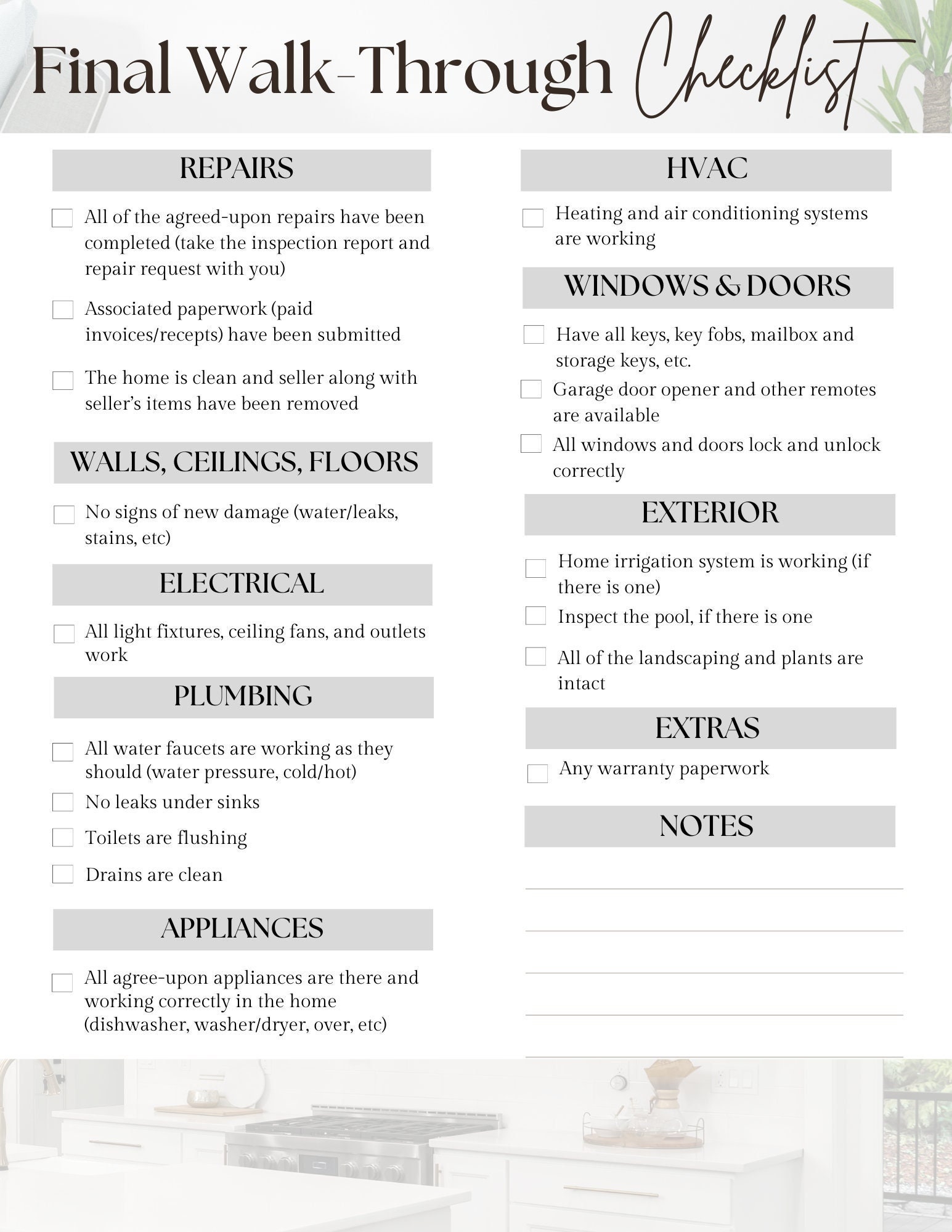 Final Walk Through Check List - Etsy