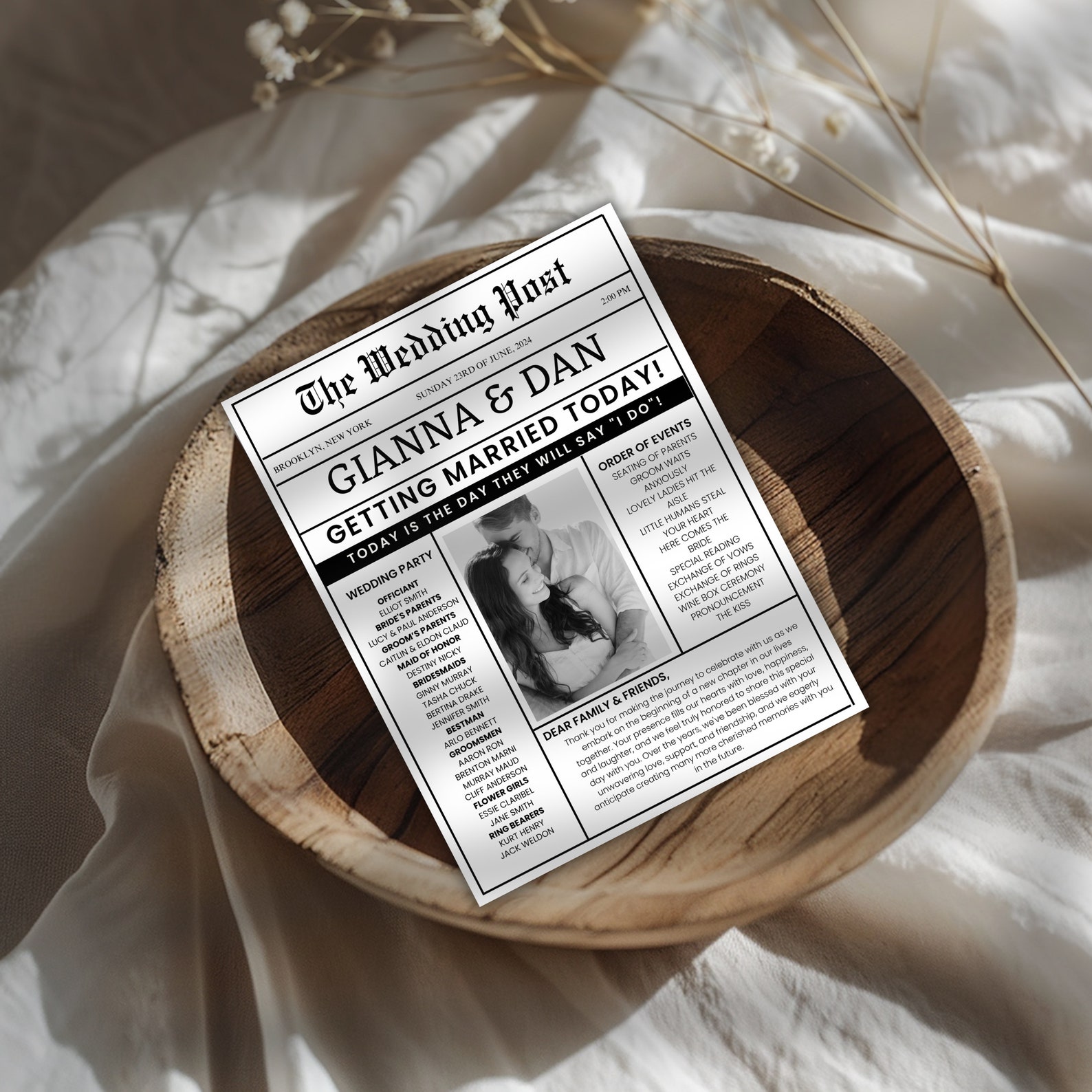 Unique Newlywed Newspaper for Intimate Weddings, Custom Newspaper ...