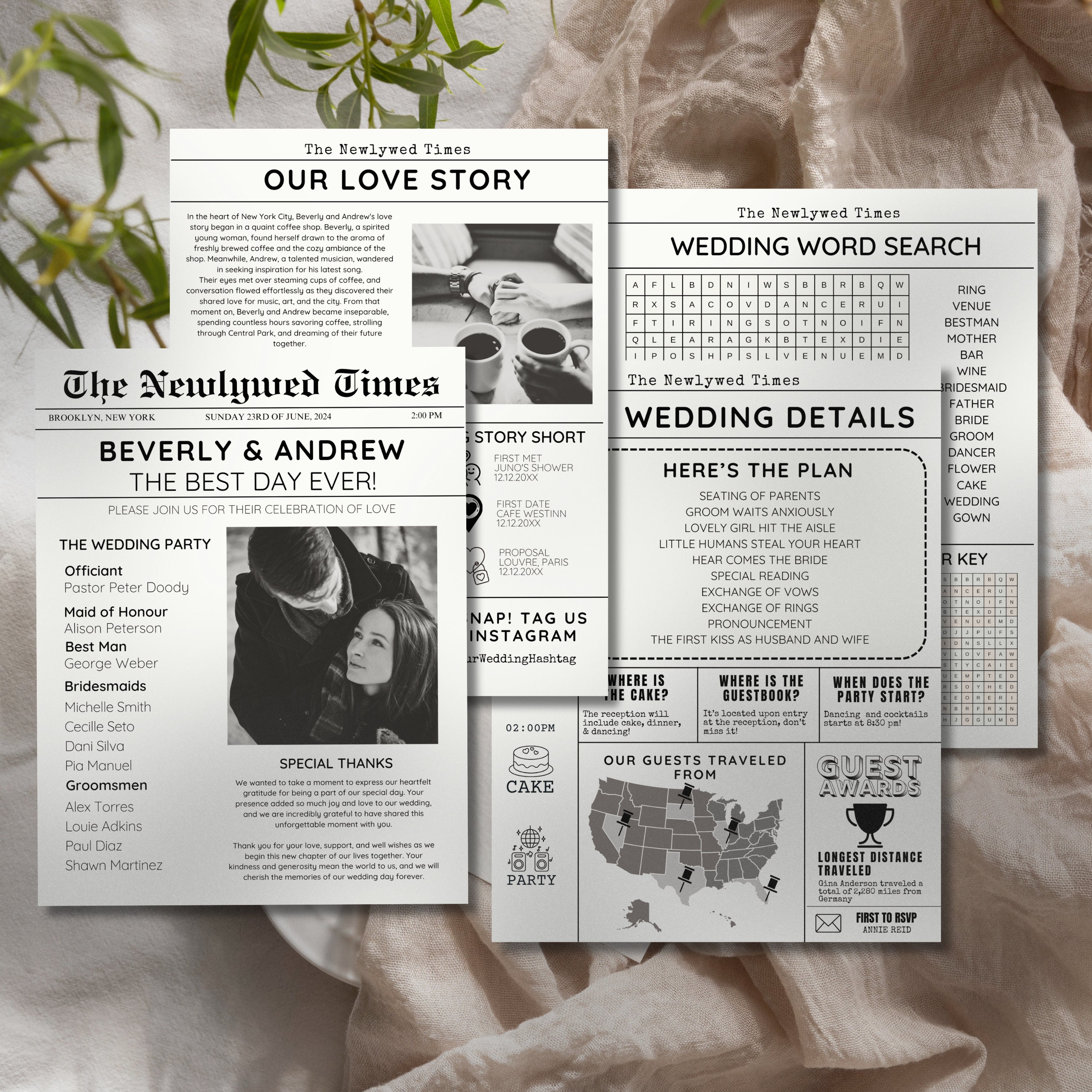 Modern Wedding Program Folded Template With Wedding Timeline ...