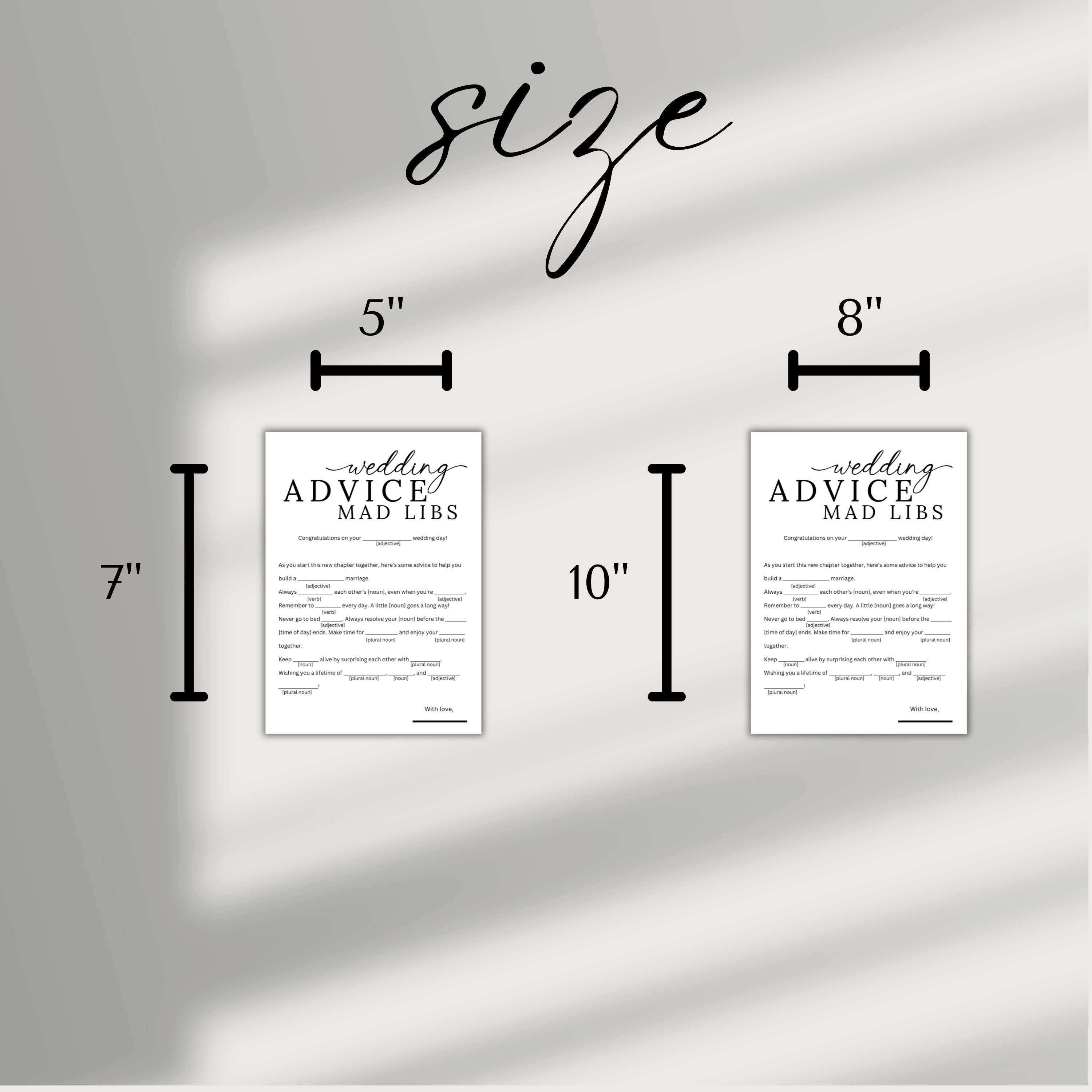 Wedding Advice Card Template, Wedding Mad Libs for Guest, Printable ...