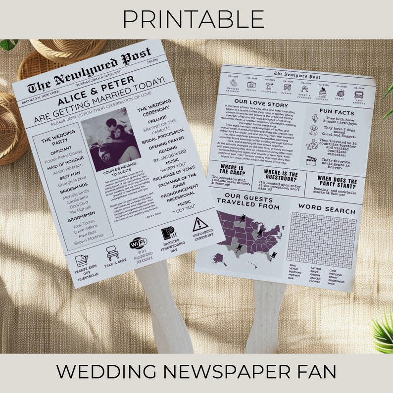 Modern Wedding Newspaper Fan Template, Wedding Program Printable ...