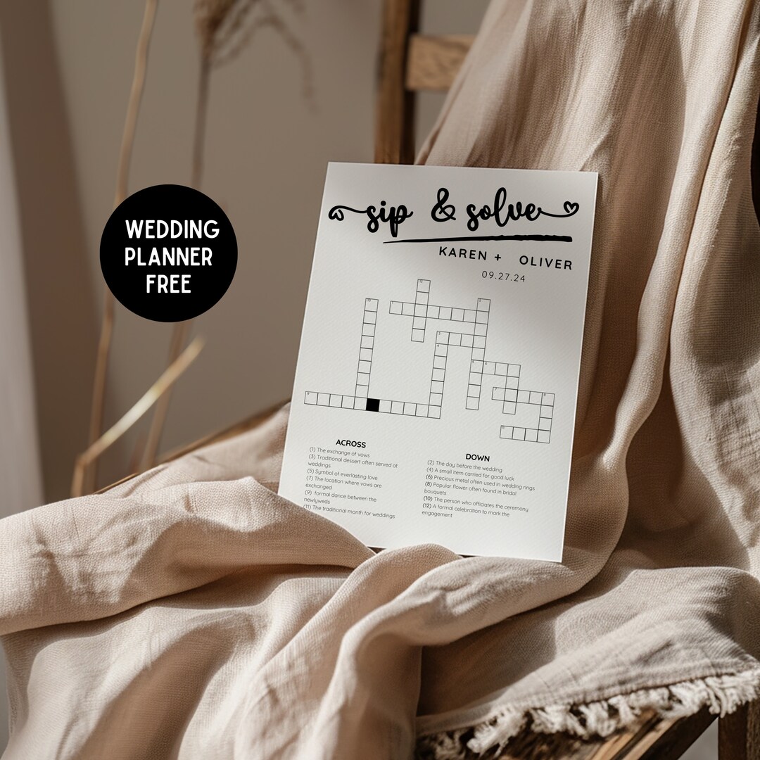 Wedding Sip and Solve Template, Printable Wedding Crossword, Wedding ...