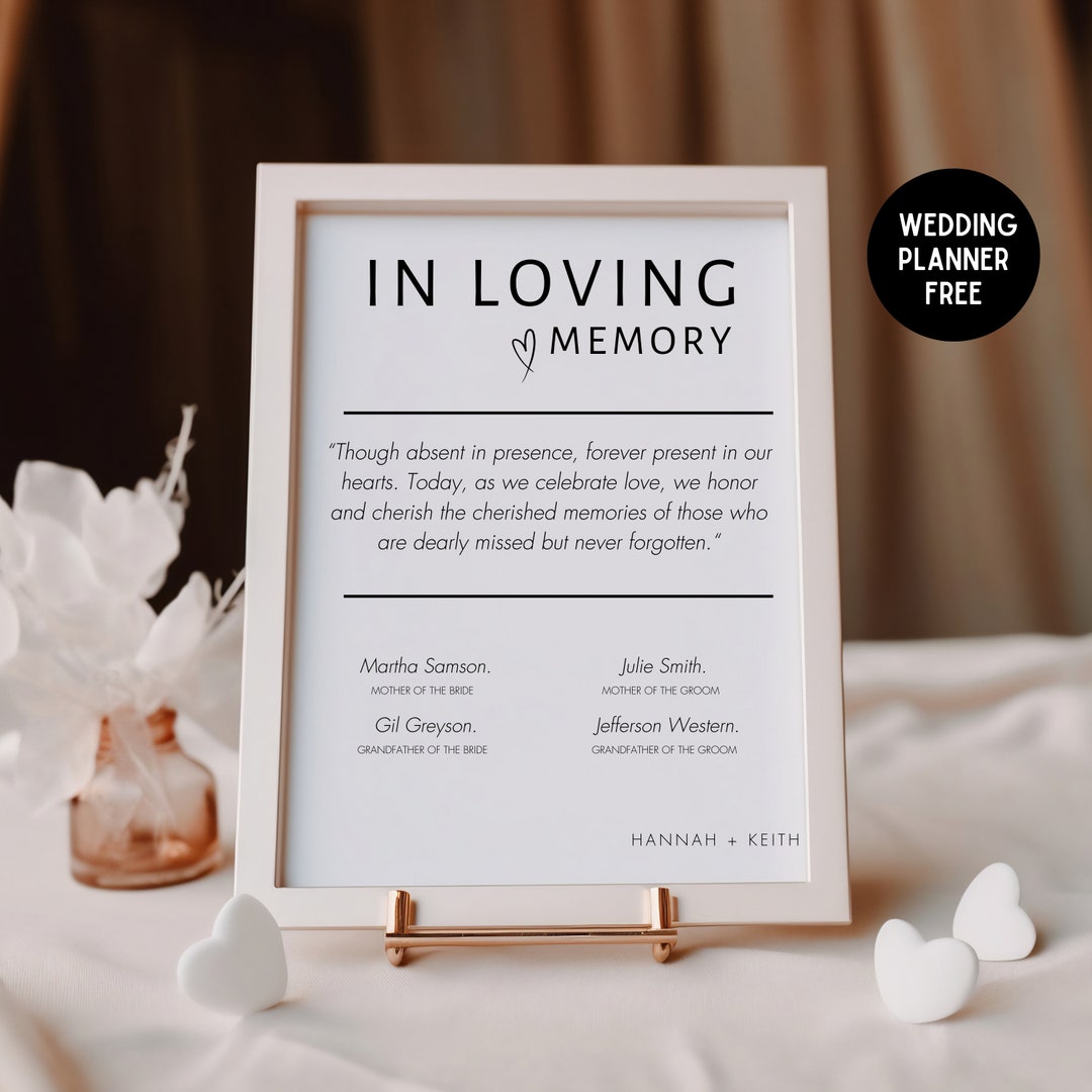 In Loving Memory Sign Templates for Wedding, Couple Tribute Signage ...