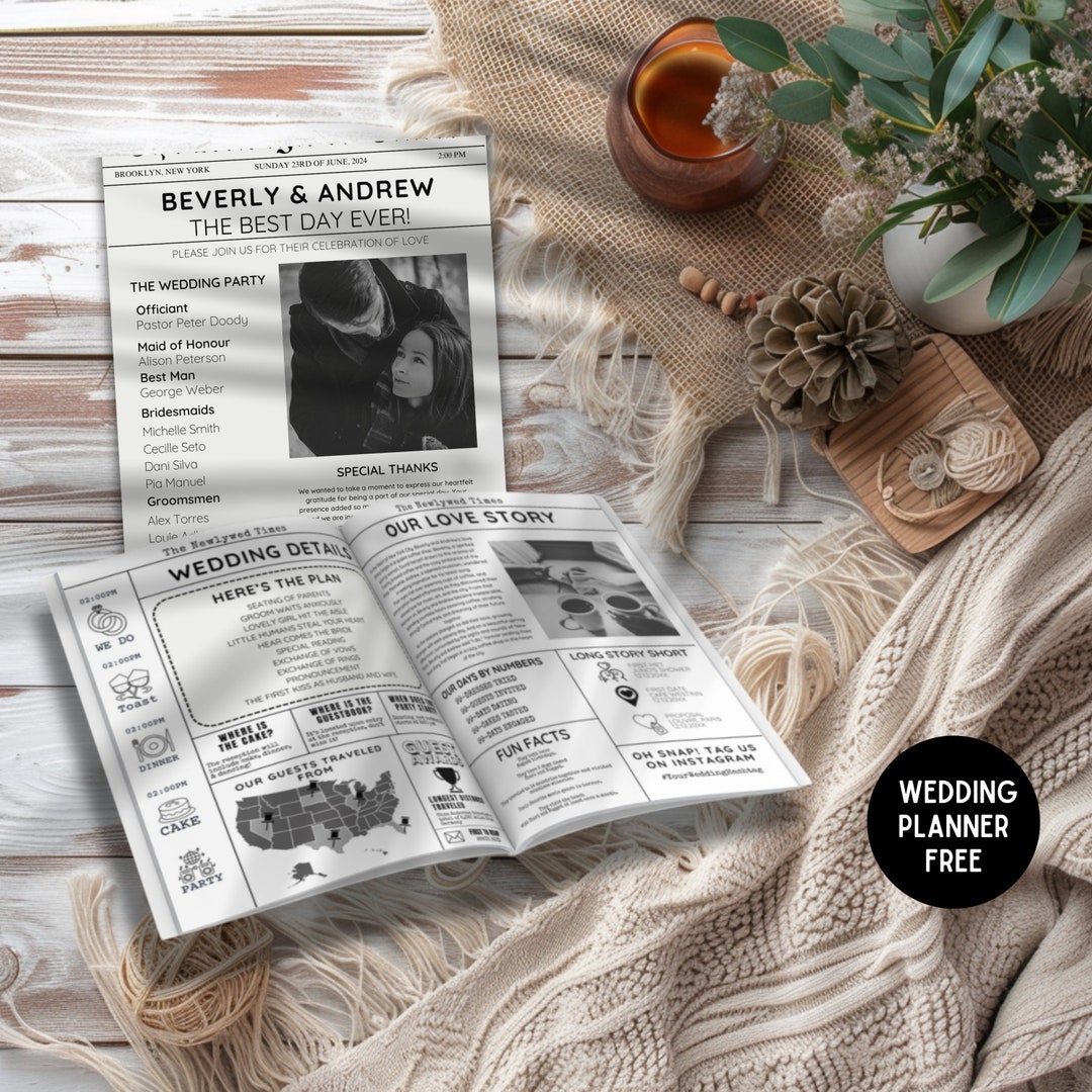 Modern Wedding Program Folded Template With Wedding Timeline ...