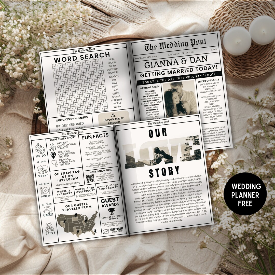 Unique Newlywed Newspaper for Intimate Weddings, Custom Newspaper ...