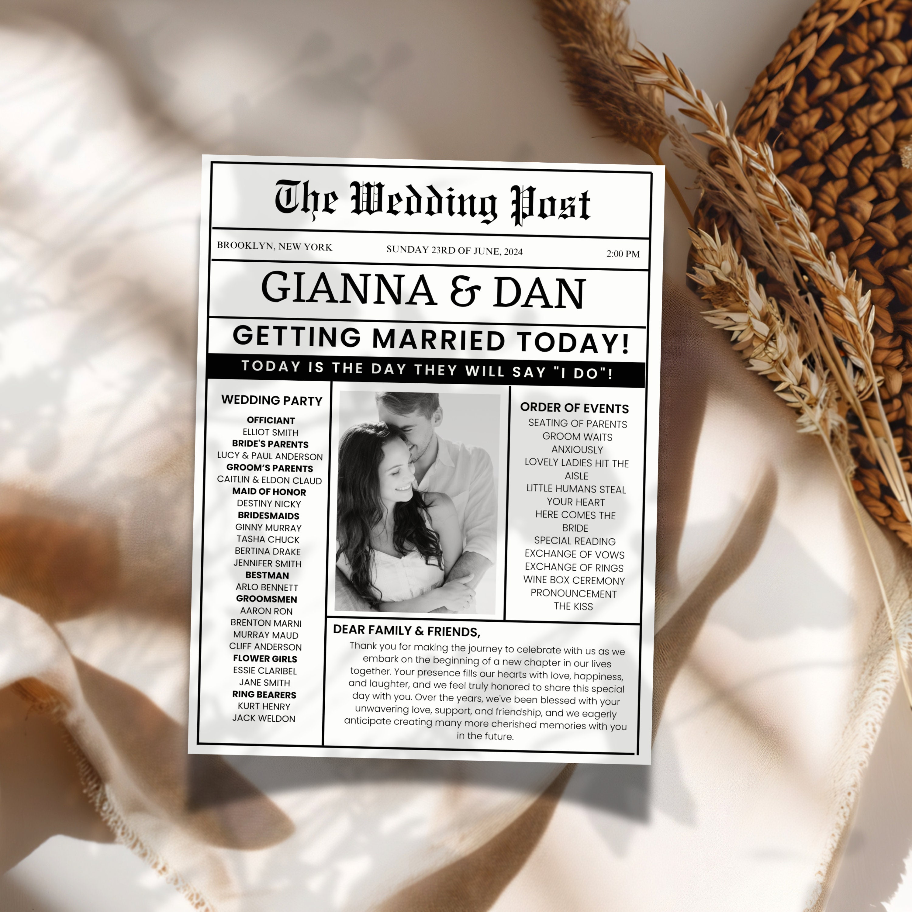 Unique Newlywed Newspaper for Intimate Weddings, Custom Newspaper ...