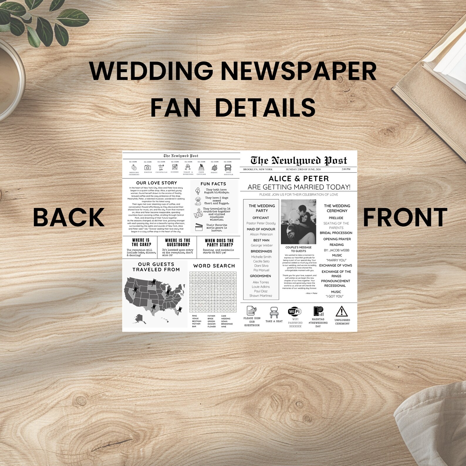 Modern Wedding Newspaper Fan Template, Wedding Program Printable ...