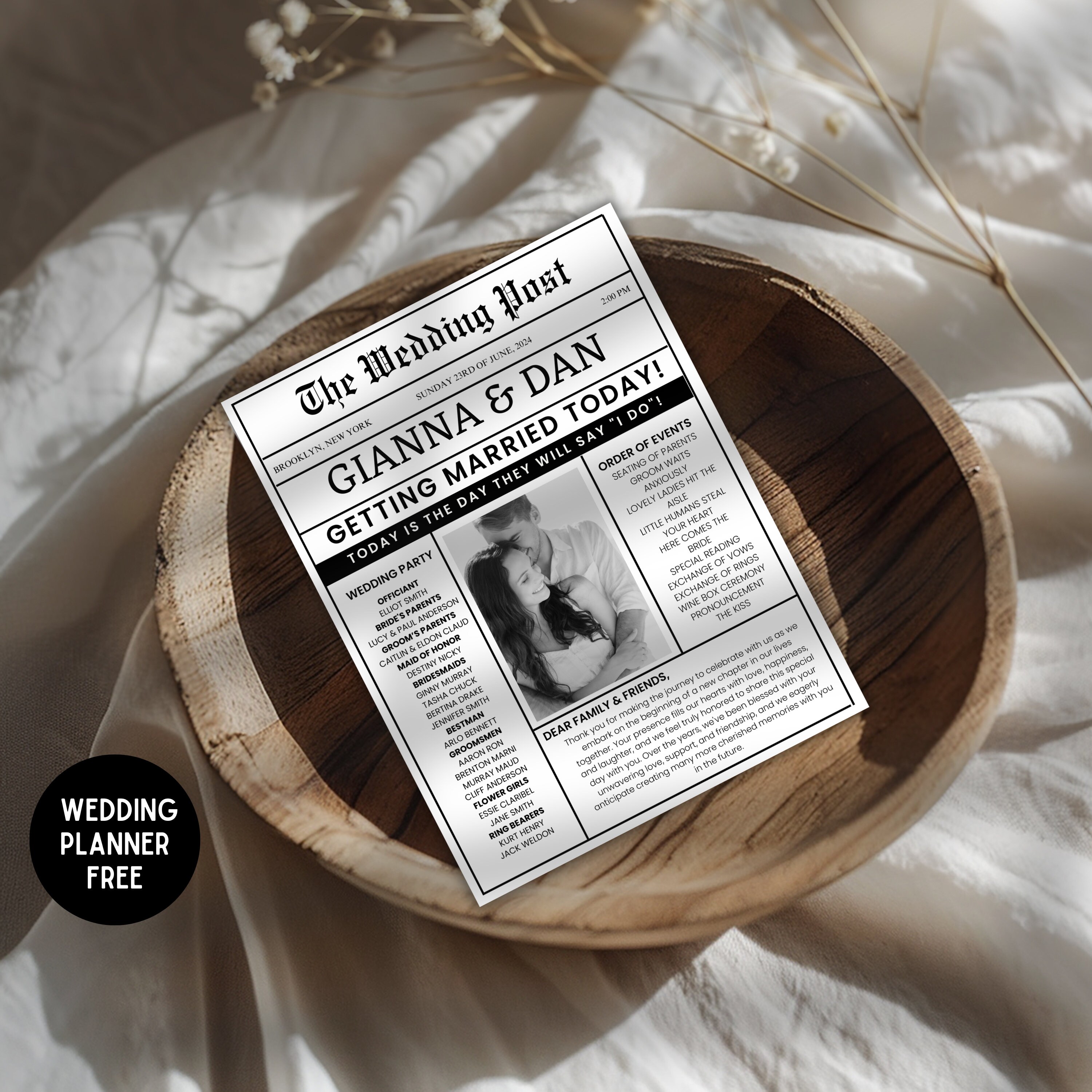 Unique Newlywed Newspaper for Intimate Weddings, Custom Newspaper ...