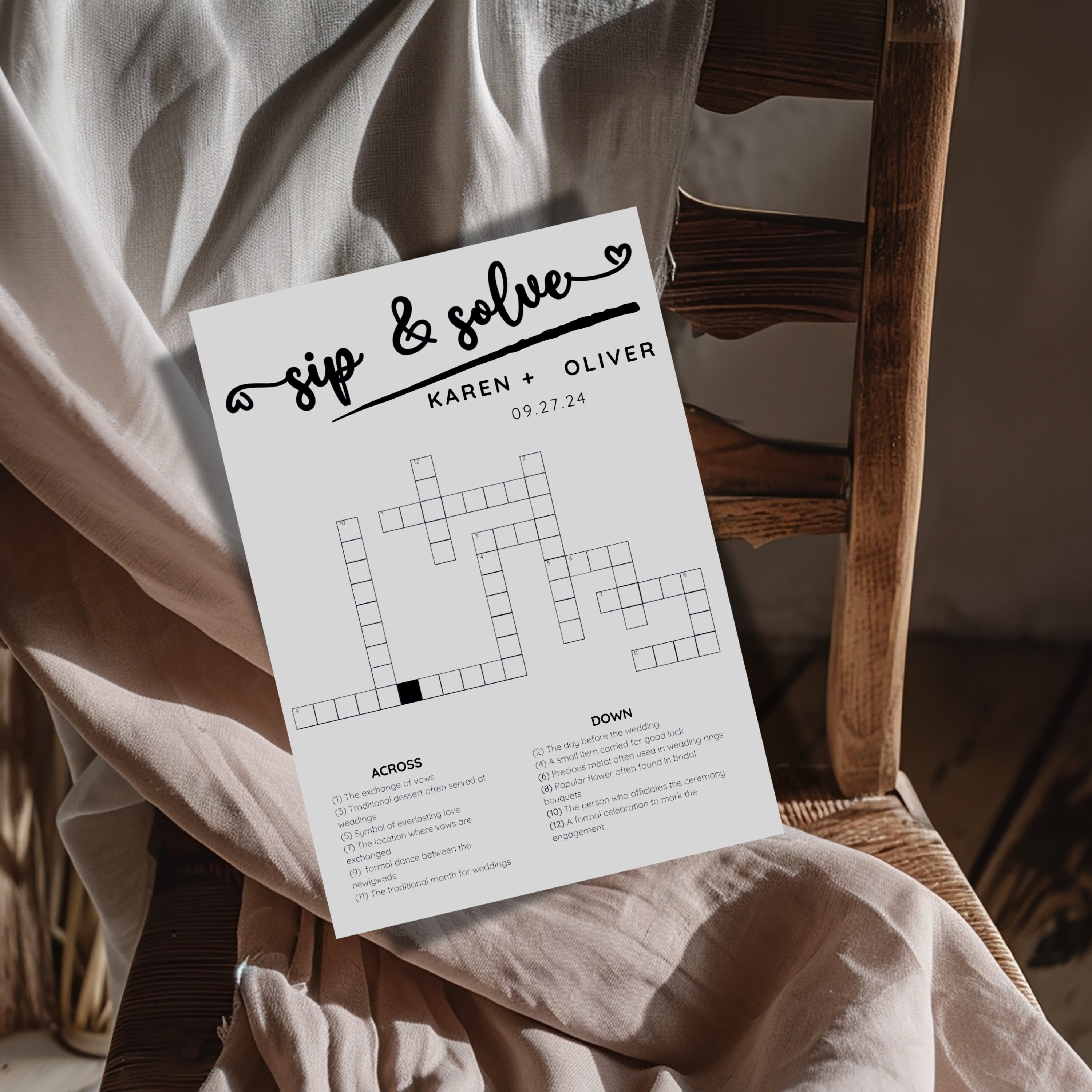 Wedding Sip and Solve Template, Printable Wedding Crossword, Wedding ...
