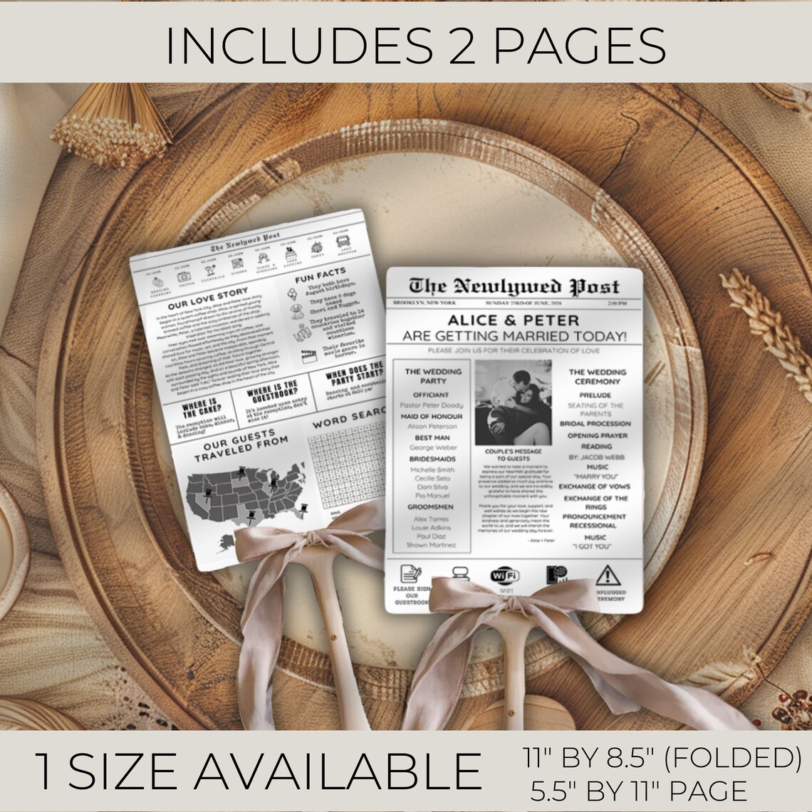 Modern Wedding Newspaper Fan Template, Wedding Program Printable ...