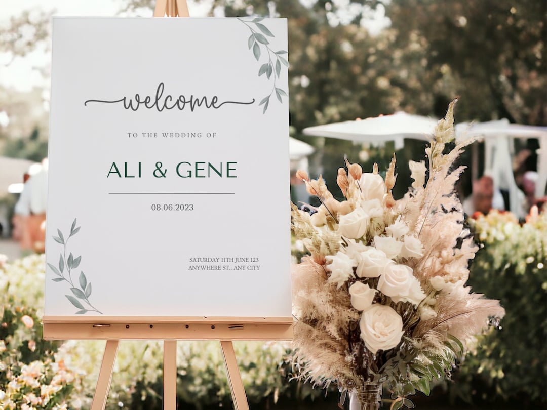 Eucalyptus Welcome Sign Board editable Welcome Wedding Entrance Sign ...