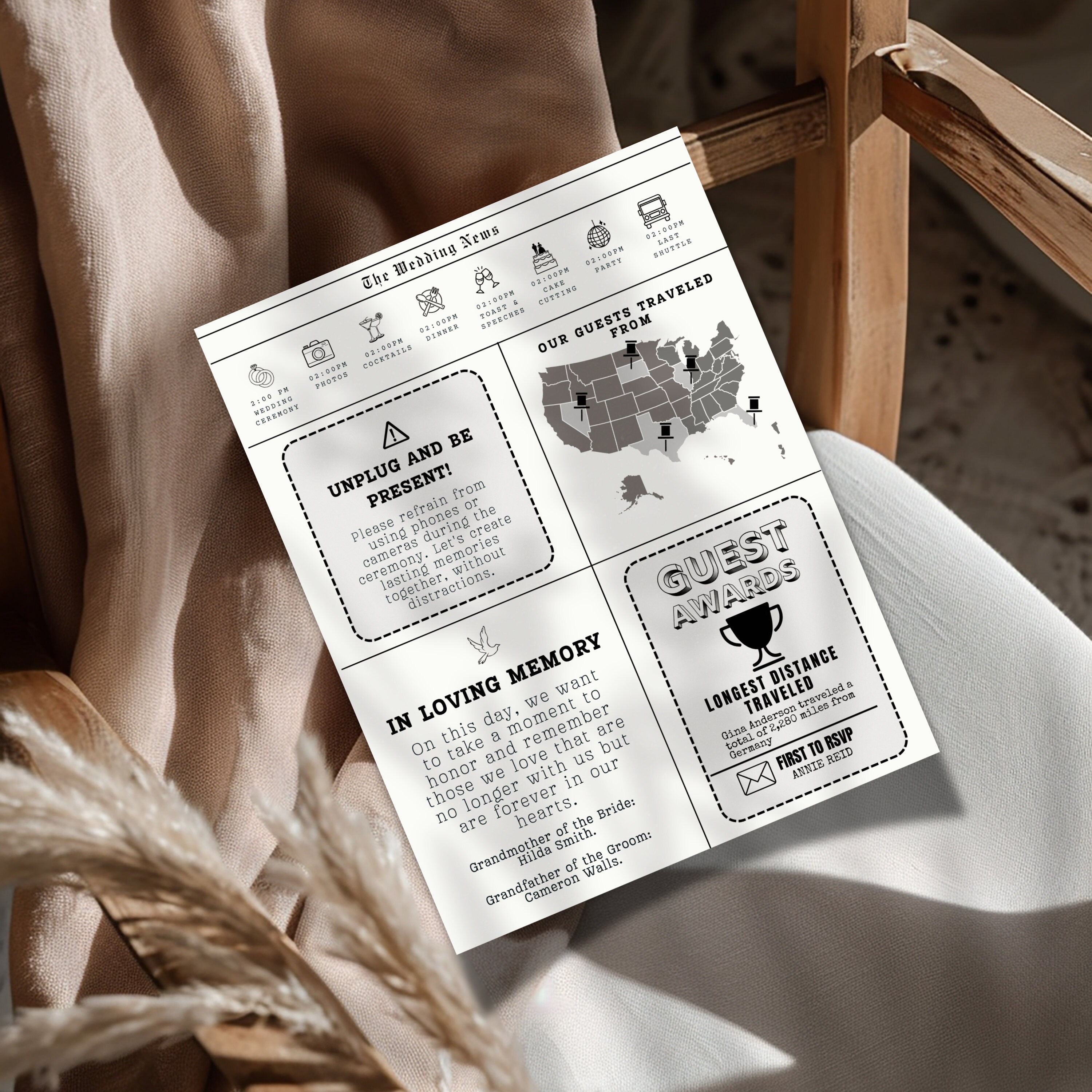 Newspaper Wedding Program for Intimate Weddings, Couple Newspaper ...