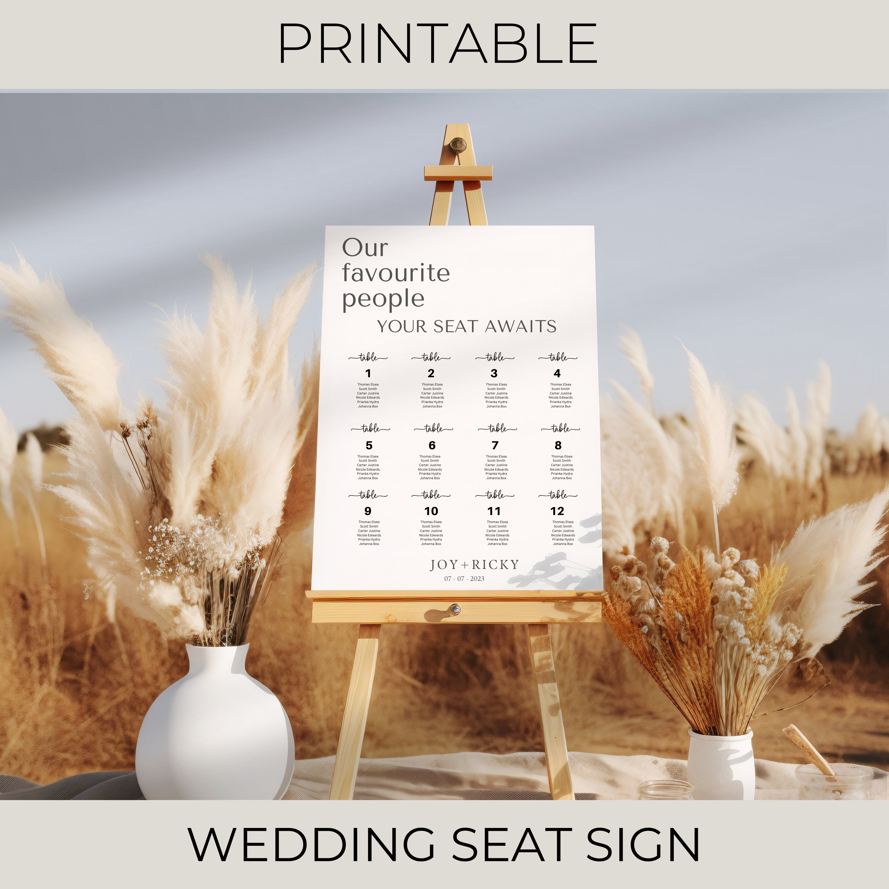 Modern Minimalist Find Your Seat Sign Template, Printable Wedding Seat ...