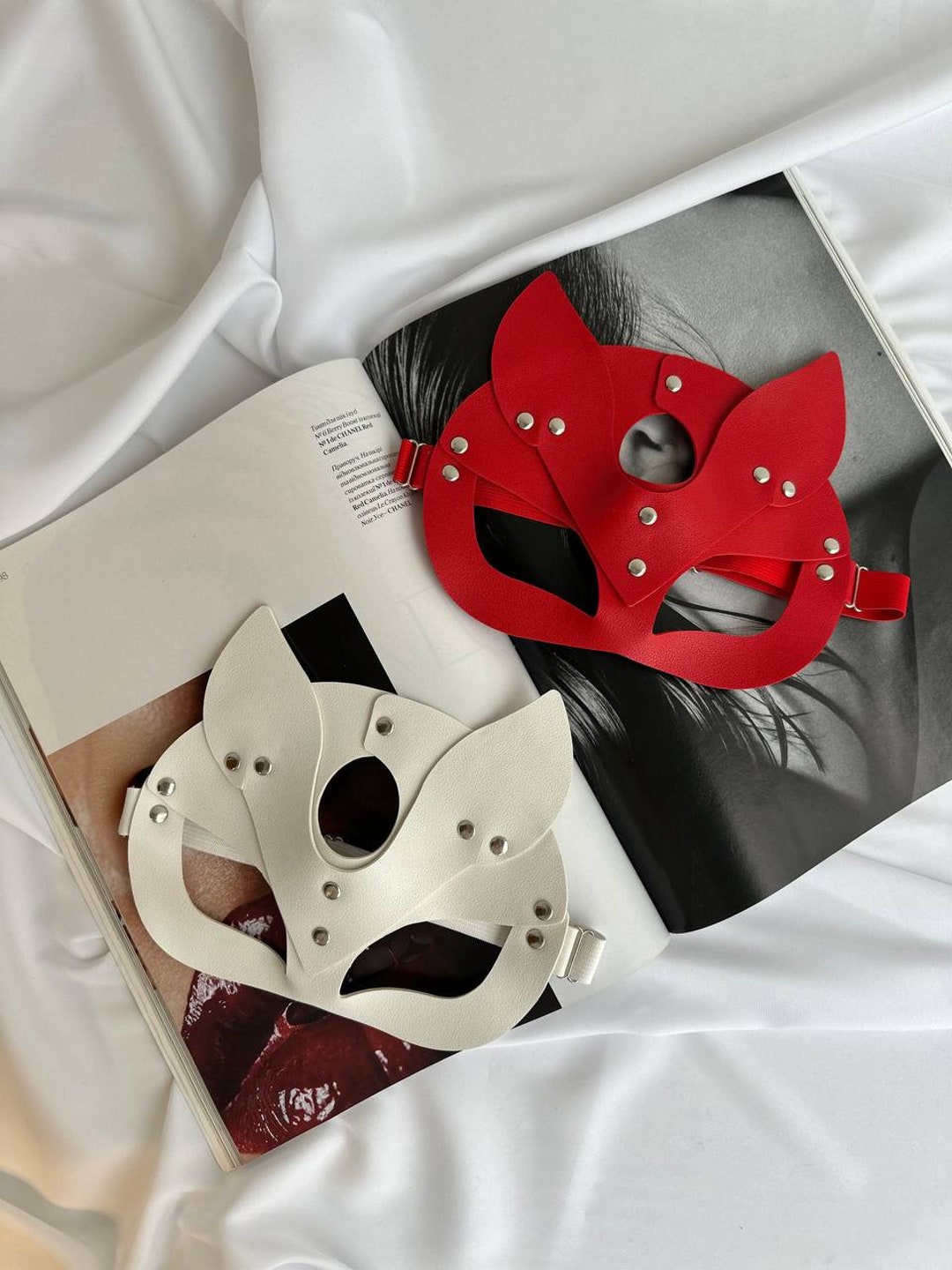 Red Cat Mask Leather Burning Man Mask Masquerade Mask Mask for Role ...