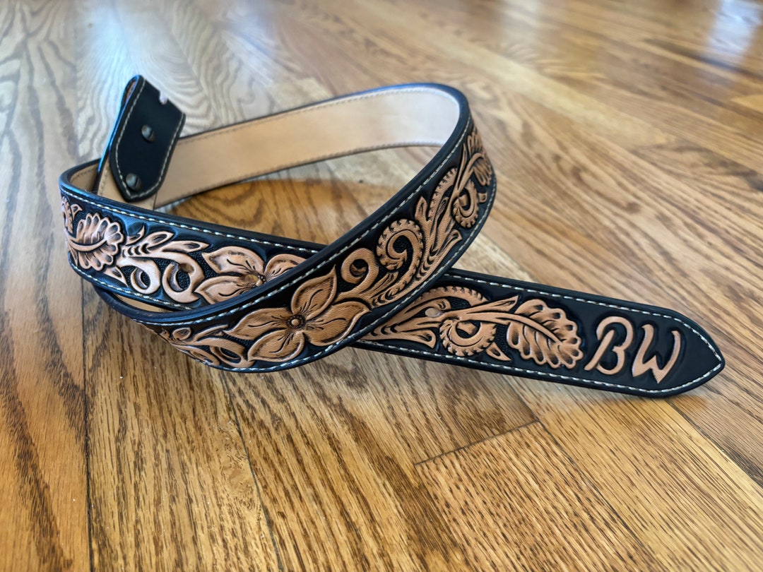 Mens Tooled Leather Western Belt: Custom Floral Carved Design - Etsy