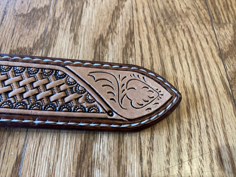 Hand Tooled Leather Belt: Custom Basket Weave Design, Personalized - Etsy