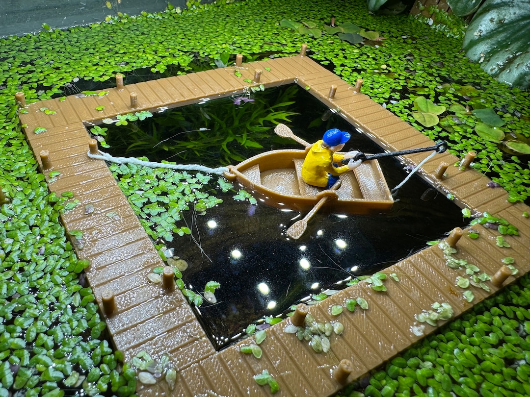 Fisherman and Rowboat Floating Decor | Decorative Aquarium Floater ...