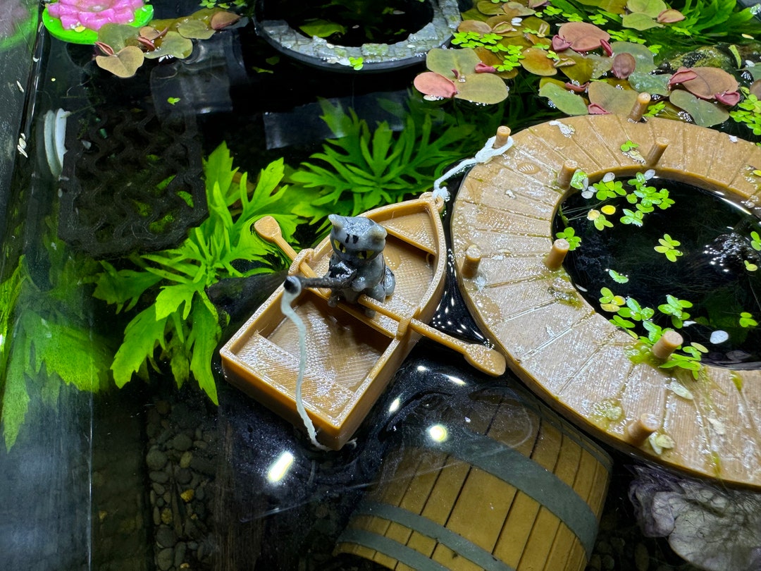 Fishing Grey Tabby Cat and Rowboat Floating Decor | Decorative Aquarium ...