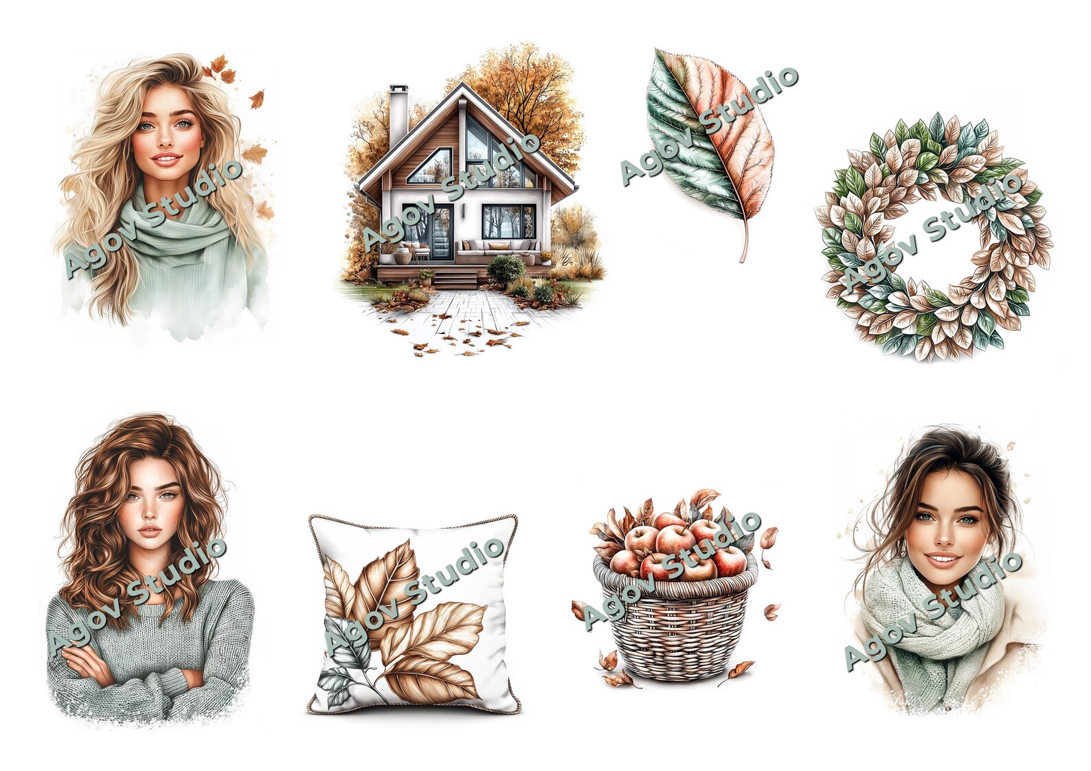 Cozy Autumn Watercolor Clipart Set: 72 High-resolution Fall Images, A4 ...