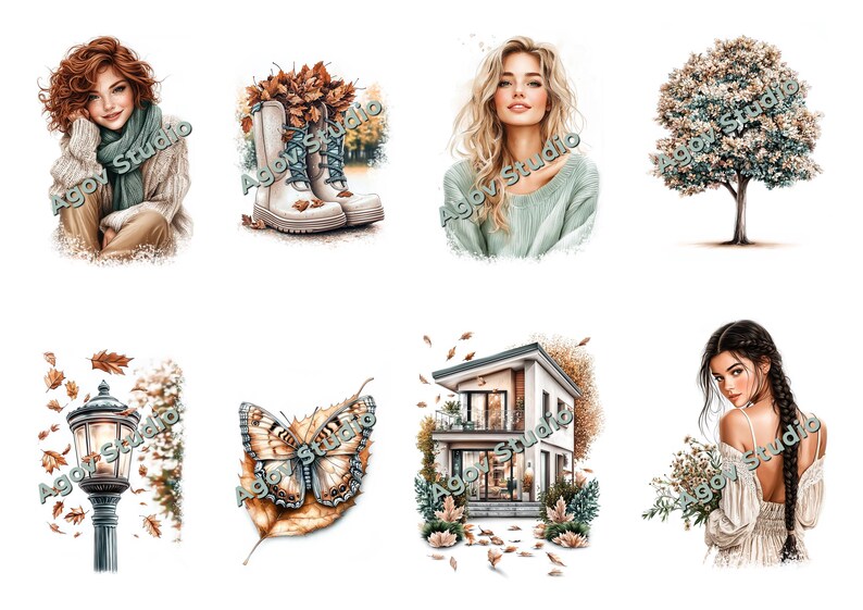 Cozy Autumn Watercolor Clipart Set: 72 High-resolution Fall Images, A4 ...