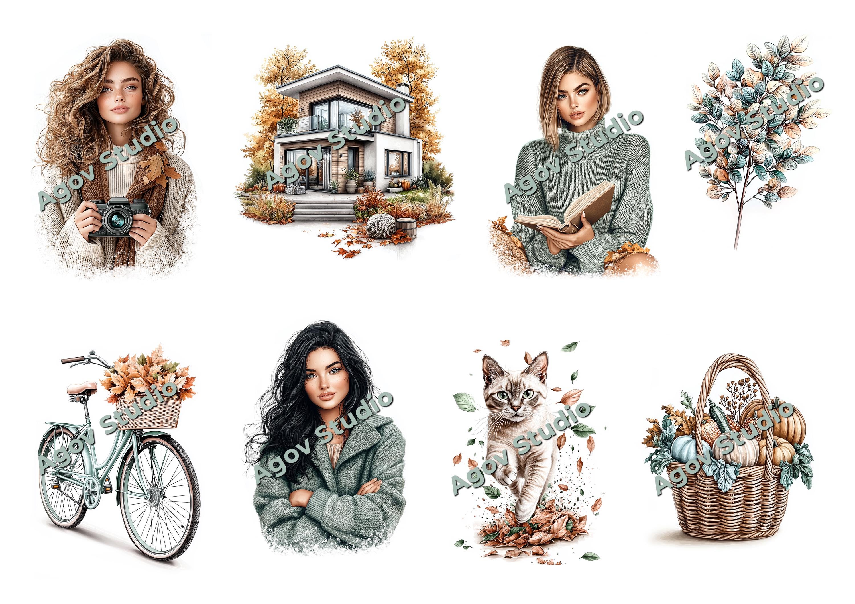 Cozy Autumn Watercolor Clipart Set: 72 High-resolution Fall Images, A4 ...
