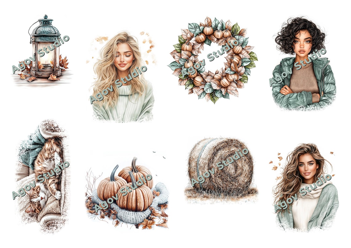 Cozy Autumn Watercolor Clipart Set: 72 High-resolution Fall Images, A4 ...