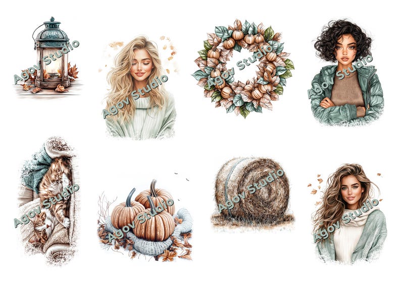 Cozy Autumn Watercolor Clipart Set: 72 High-resolution Fall Images, A4 ...