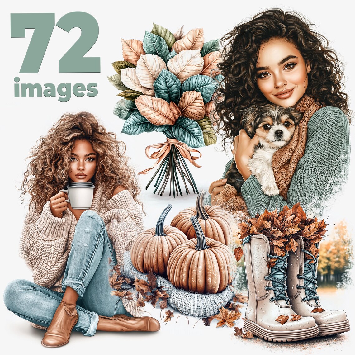 Cozy Autumn Watercolor Clipart Set: 72 High-resolution Fall Images, A4 ...